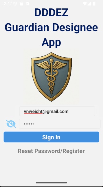 Guardian App Login and Main Menu